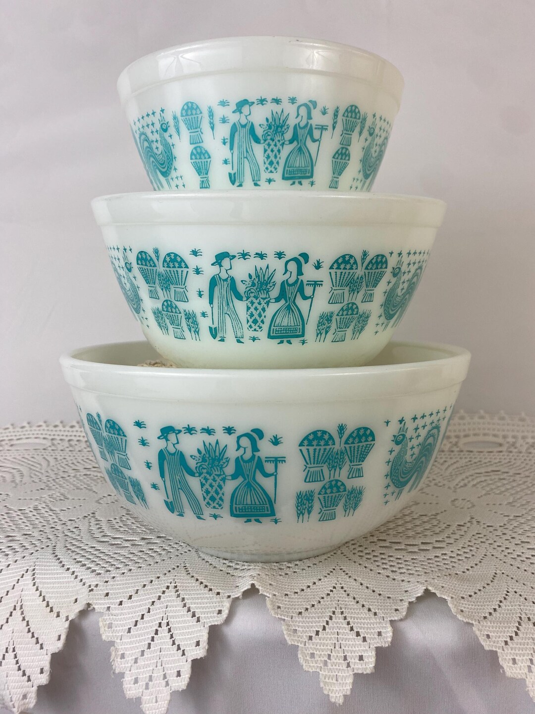 Rare Pyrex Mixing Bowls L Vintage Amish Blue & Turquoise Pattern ...