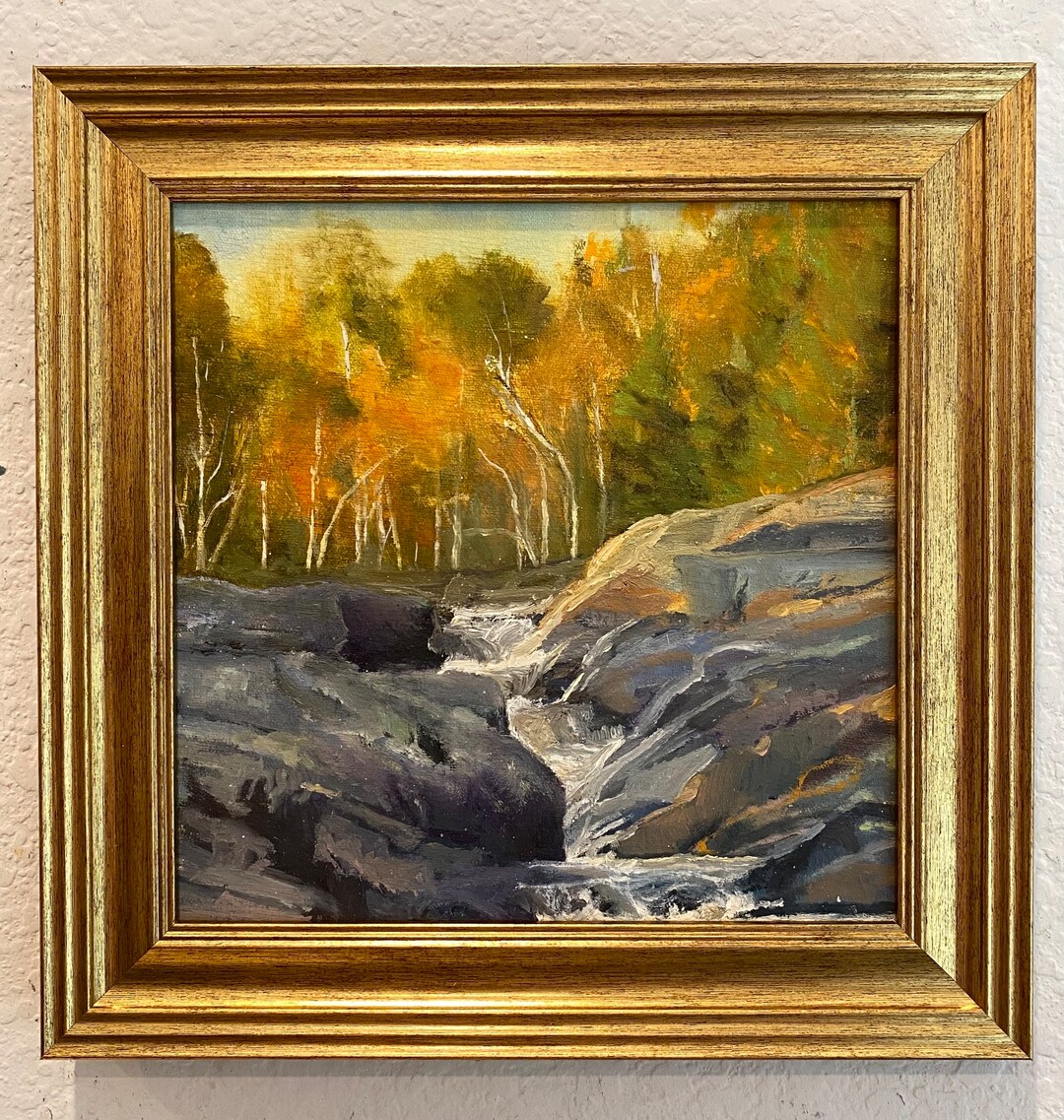 Autumn Tapastry 8x8 Oil Painting of Fall Birches, Rocks and a Glorious ...