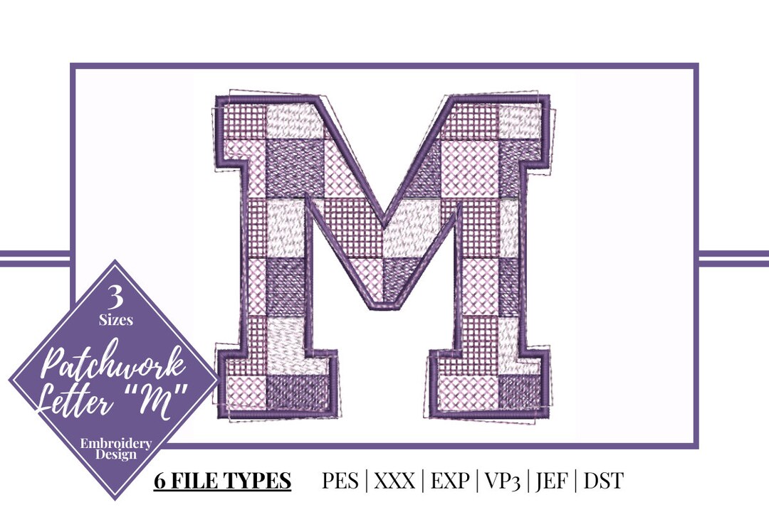 Patchwork Letter M Embroidery Design | Alphabet Letters Embroidery File ...