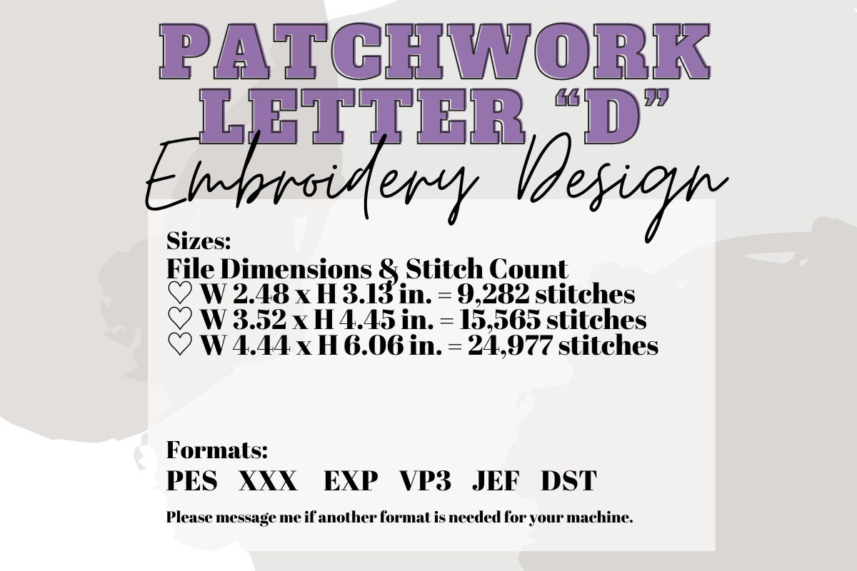 Patchwork Letter D Embroidery Design | Alphabet Letters Embroidery File ...
