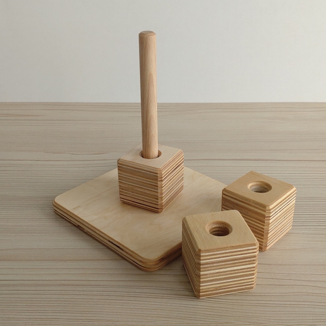 Montessori Cubes on Dowel: Baltic Birch Educational Toy - Etsy