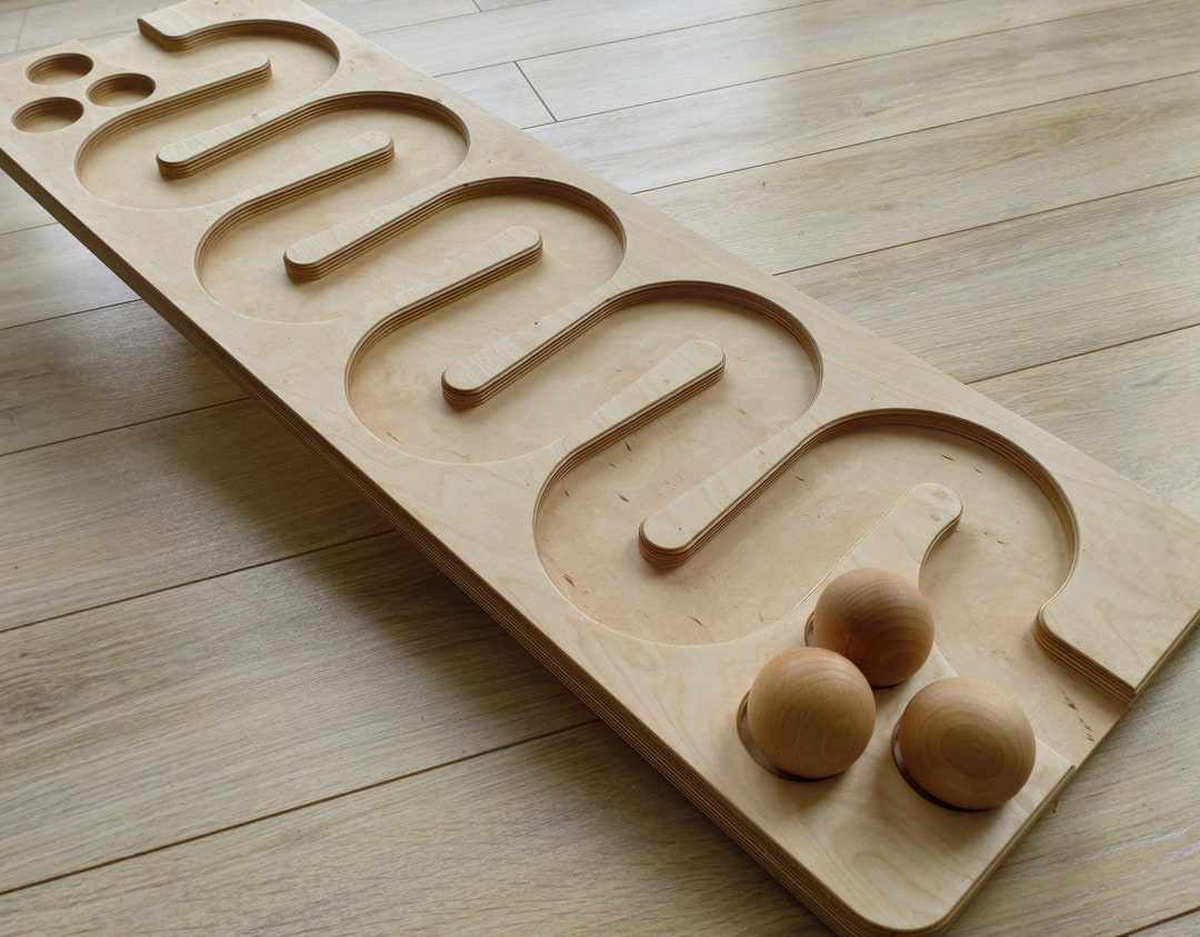 Wooden Ball Run Board, Winding Track Montessori Toy - Etsy