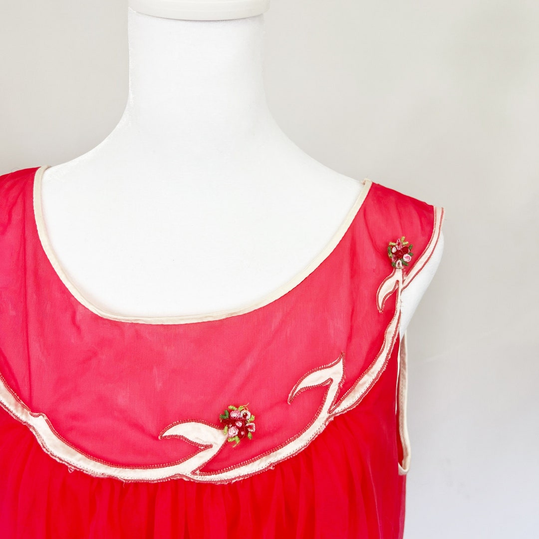 Vintage Red Sheer Nightgown Lingerie Etsy