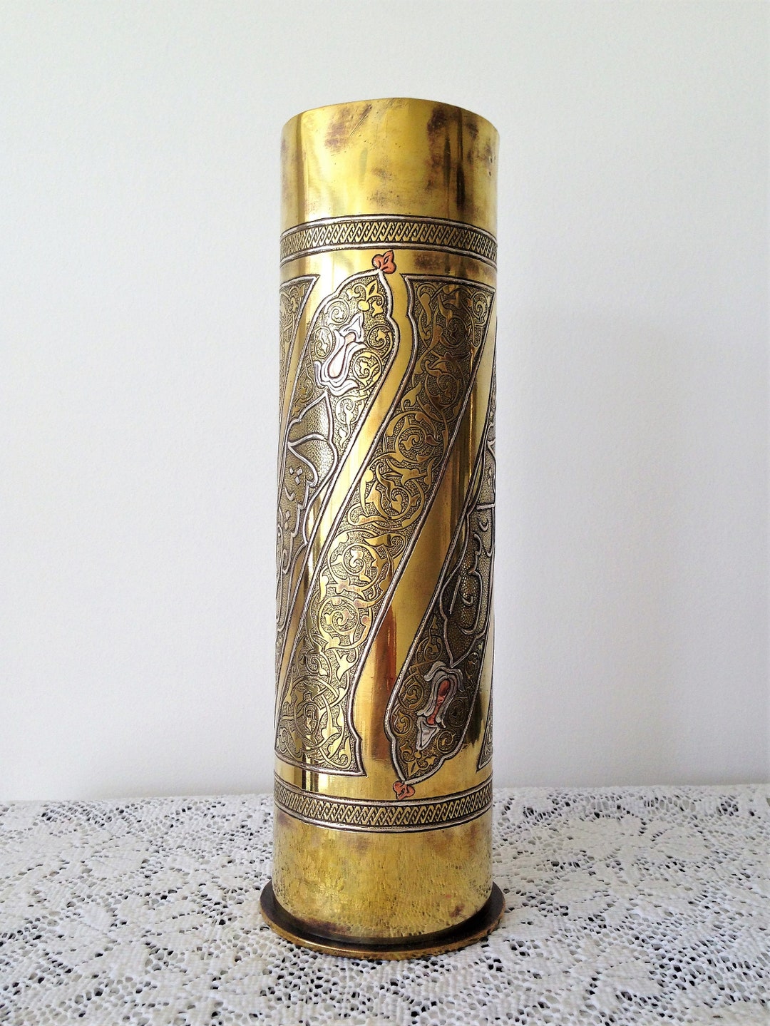 Vintage Brass Vase: WWI Shell Casing, Jerusalem Engraving - Etsy