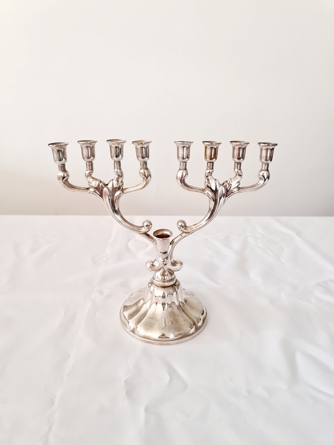 Vintage 835 Silver Hanukkah Menorah, German Silver Candles Oil ...