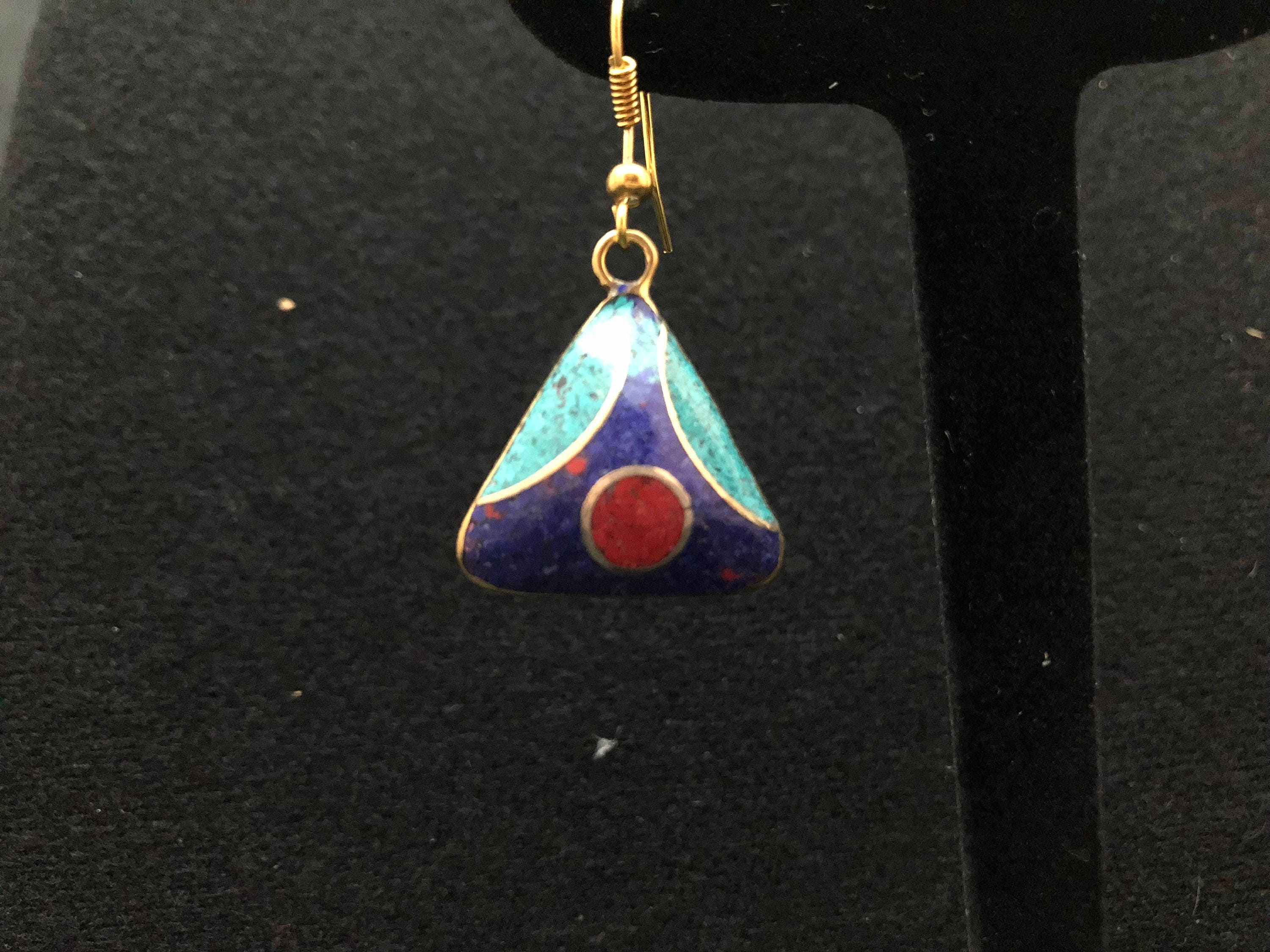 Triangle Unity Earrings With Natural Stones: Red Coral, Lapis Lazuli ...