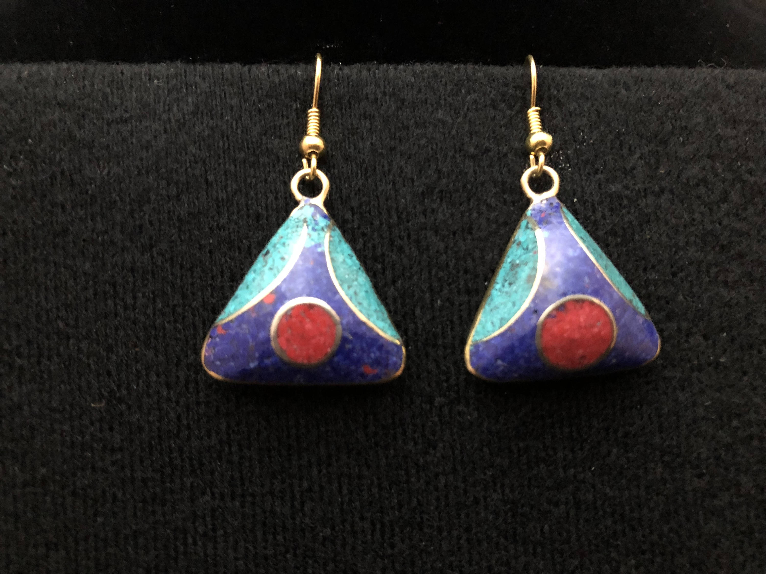 Triangle Unity Earrings with Natural Stones: Red Coral Lapis | Etsy