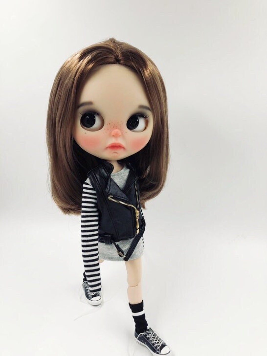 Blythe Leather Biker Vest | BJD Coat for Pullip Obitsu 24 OB22 Momoko Holala Azone Dolls | 1/6 ...