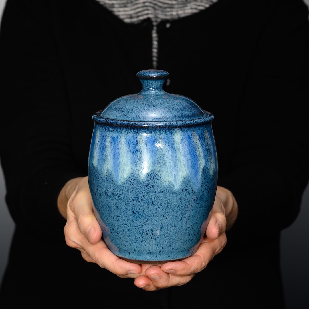 Handmade Ceramic Jar With Lid, Deep Ocean Blue Pottery Canister - Etsy
