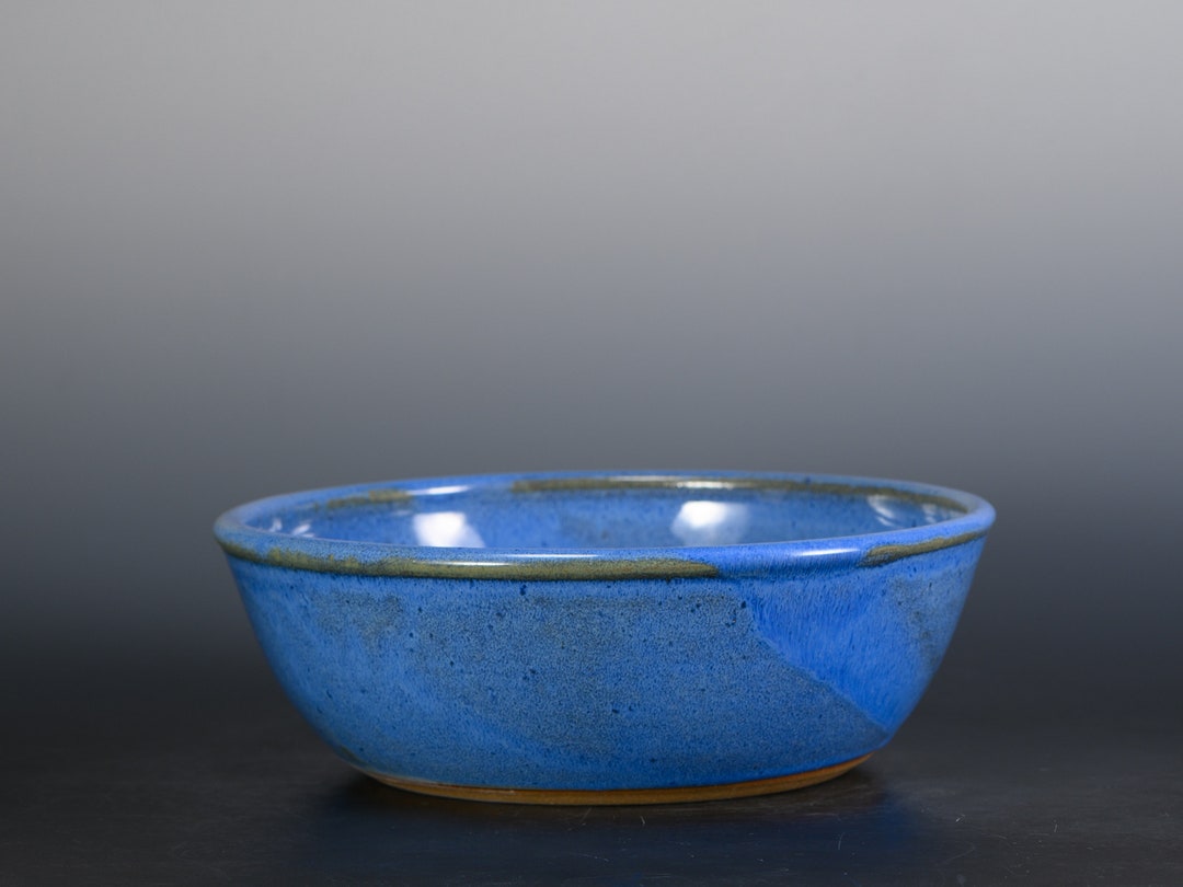 Indigo Blue Flat Bottom Pottery Bowl Handmade Ceramic Bowl Salad Pasta ...