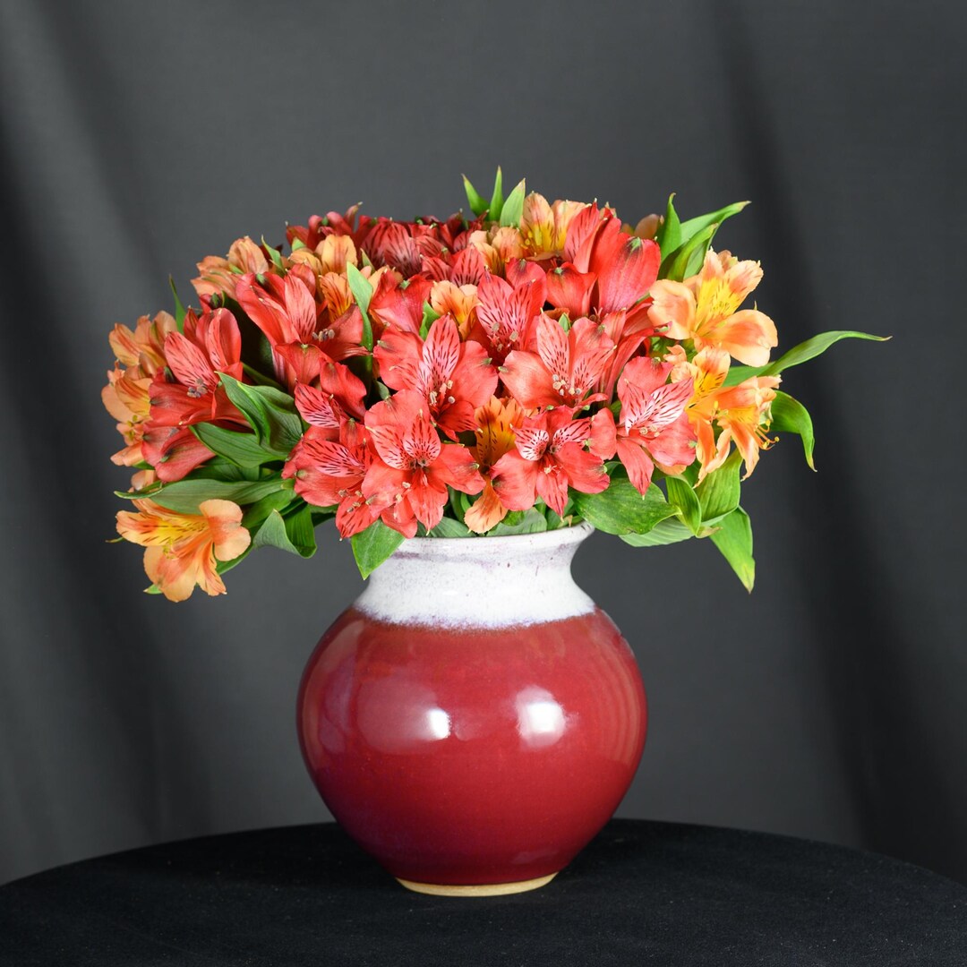 Ruby Red Pottery Vase, Handmade Ceramic Vase, Flower Vase, Decorative ...