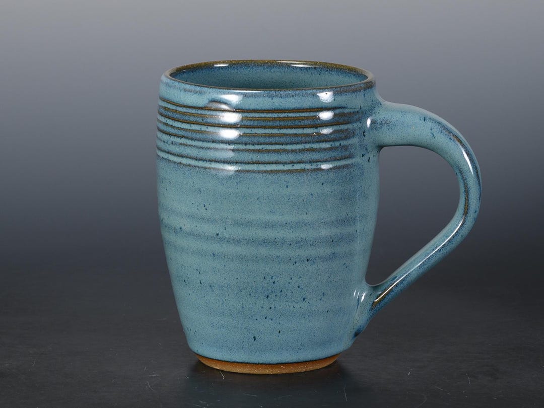 Handmade 18 Oz Coffee Mug, Pottery Tea Cup - Ocean Blue Glaze - Etsy