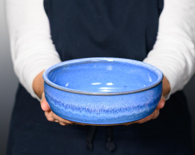 Handmade Ceramic Bowl: Flat-bottom Pottery for Salad, Pasta - Indigo ...