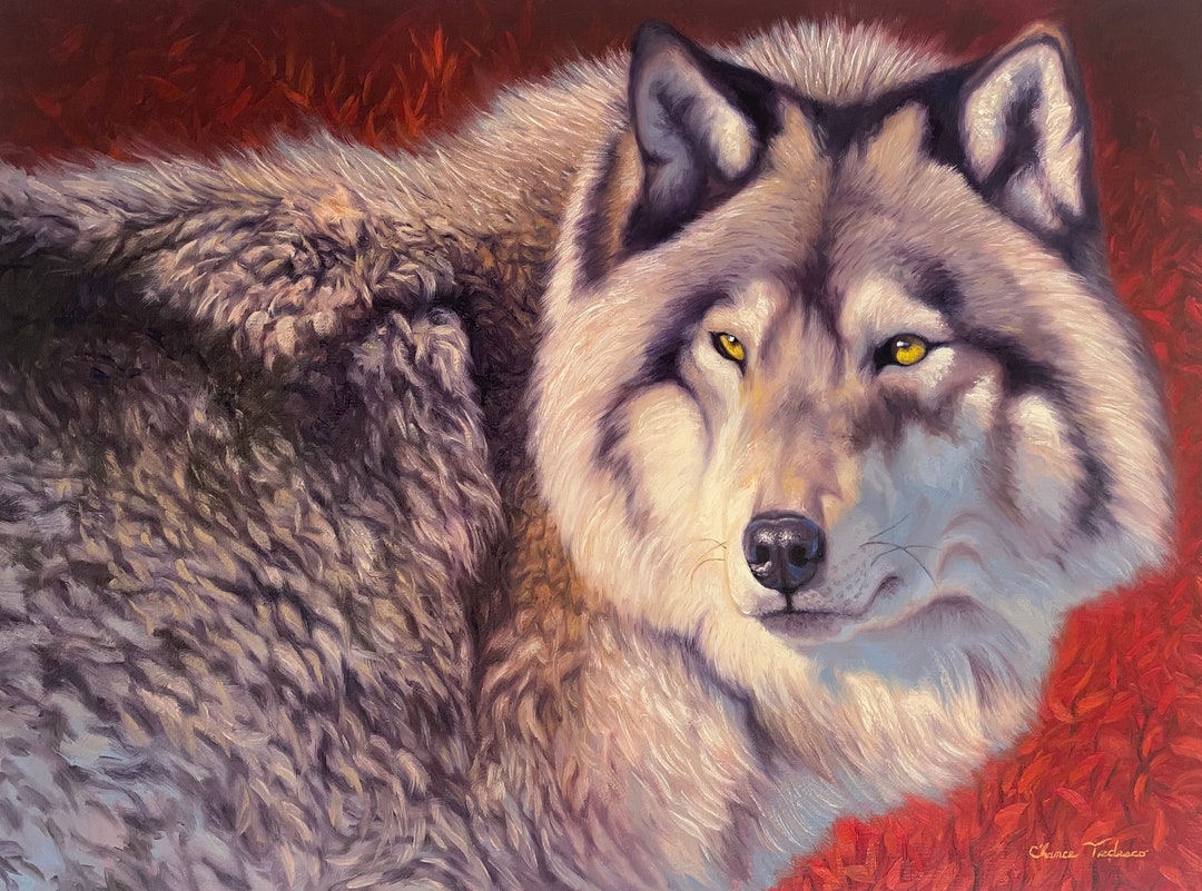 Wolf Original Oil Painting Titled Wildlife Artist Chance Tedesco Wolves ...