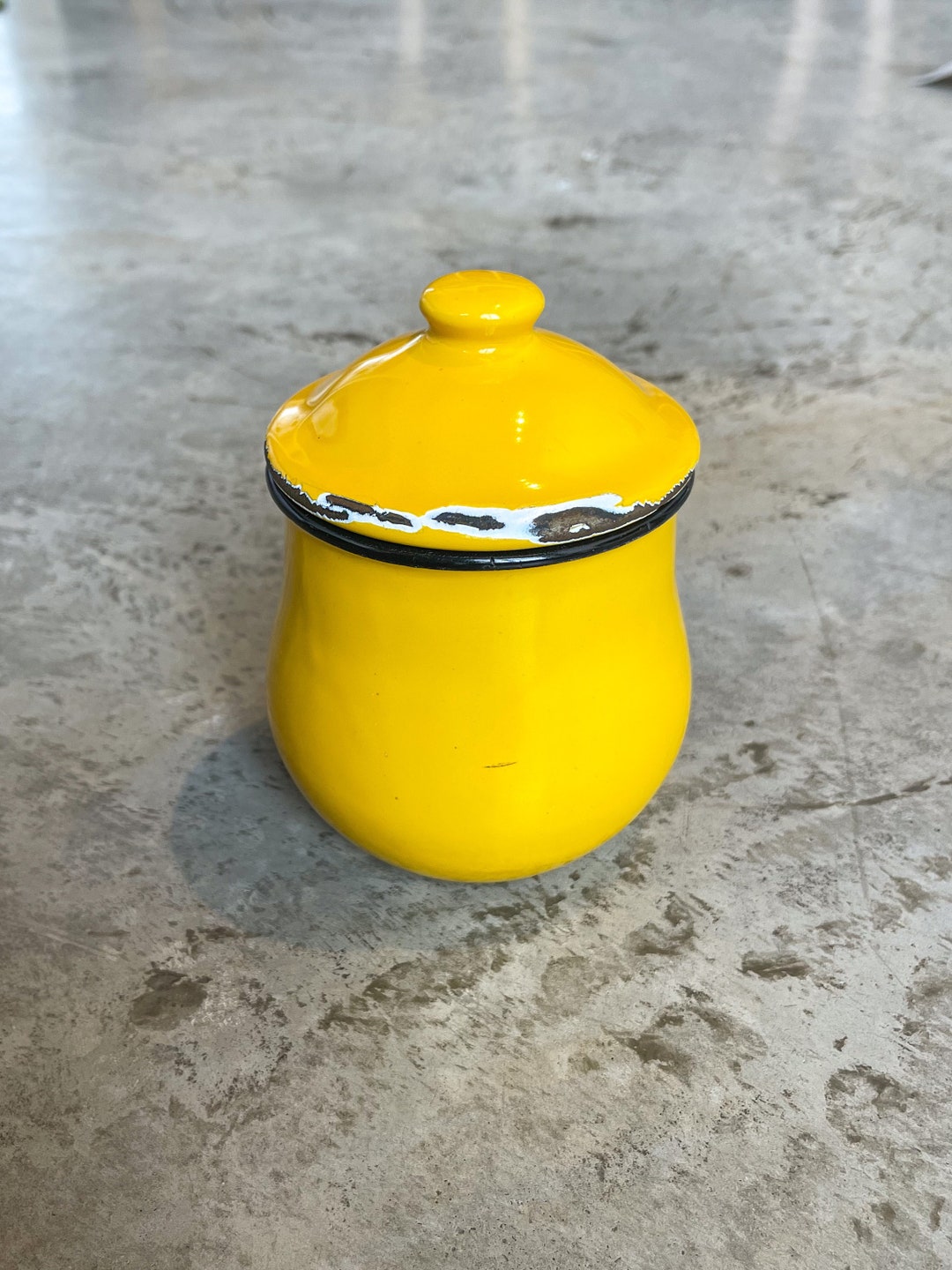 Vintage Asahi Japan Yellow Enamelware Sugar Bowl With Lid. Farmhouse ...