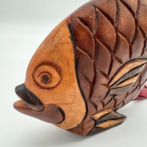 Hand Carved Wooden Fish Shelf Decor: Brown & Red Accent - Etsy