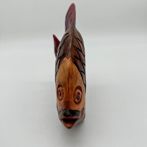 Hand Carved Wooden Fish Shelf Decor: Brown & Red Accent - Etsy