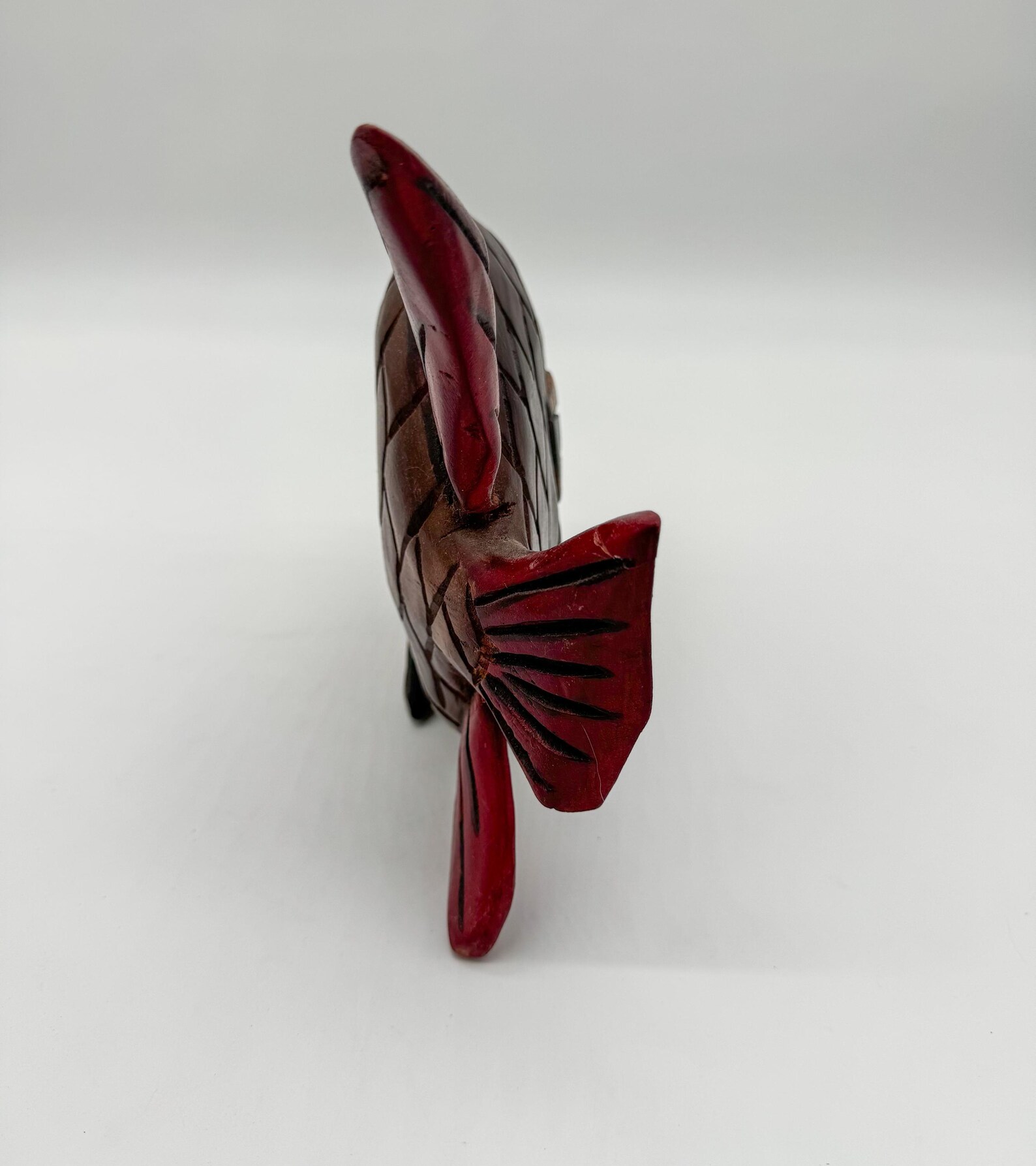 Hand Carved Wooden Fish Shelf Decor: Brown & Red Accent - Etsy