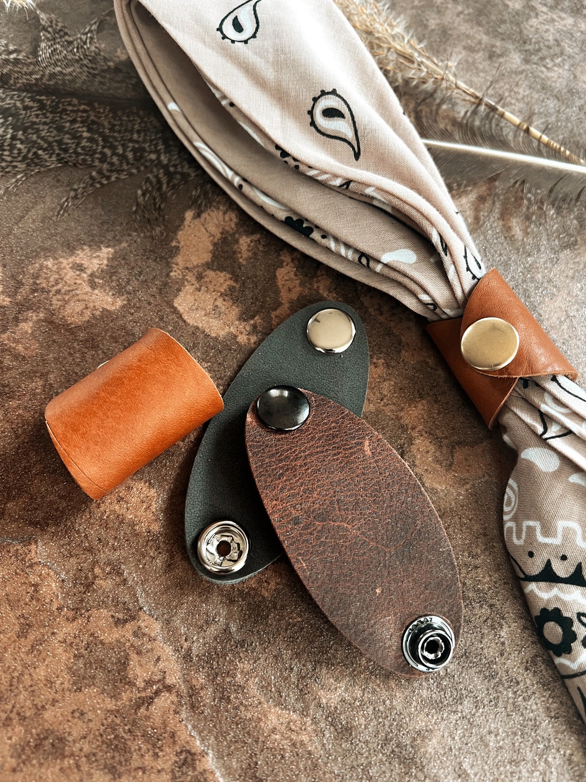 Leather Bandana Slide With Snaps Bandana Slide Scarf Slide - Etsy