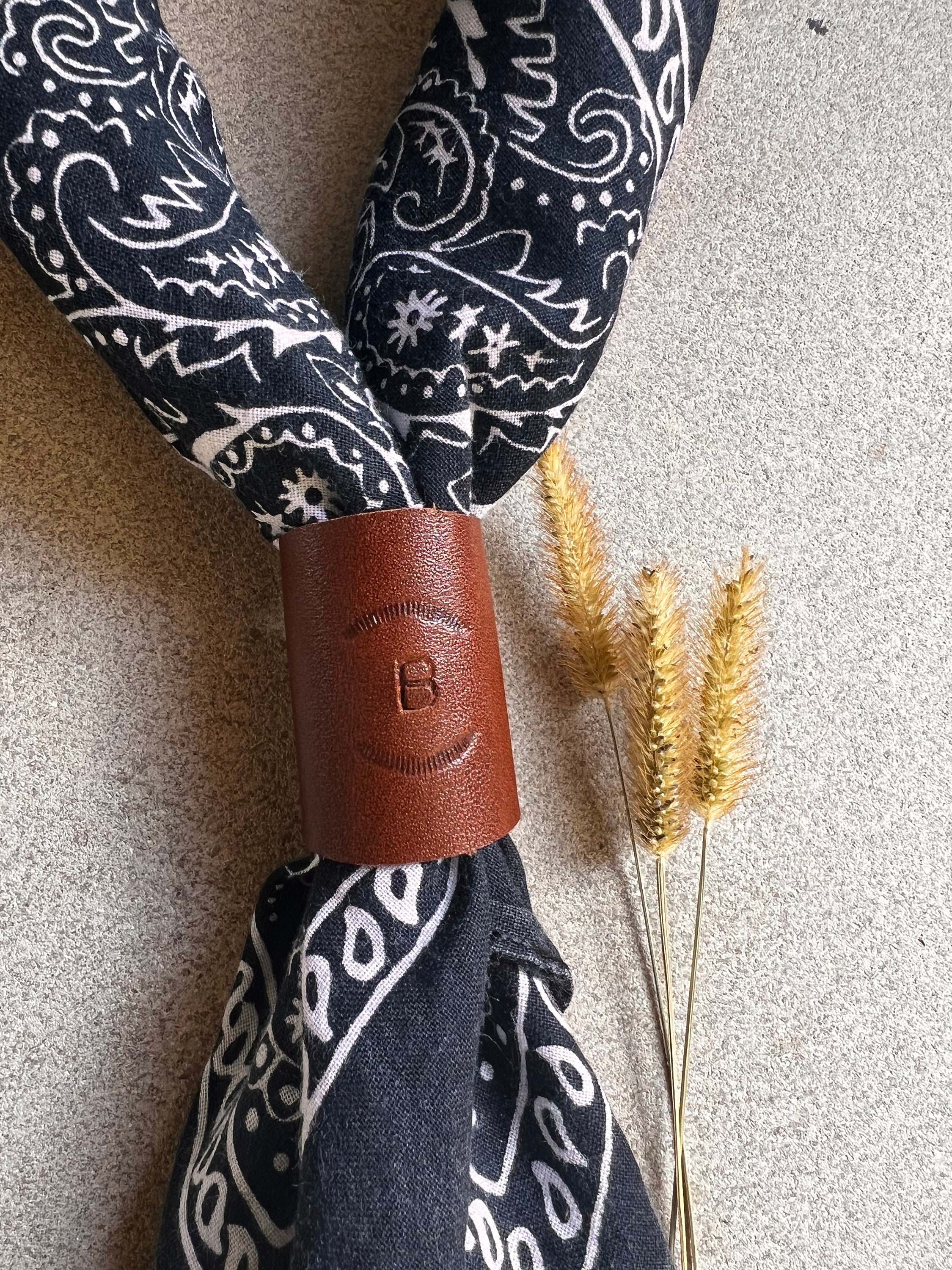 Monogram Leather Bandana Slide | Hand-dyed Cowhide Scarf Ring - Etsy