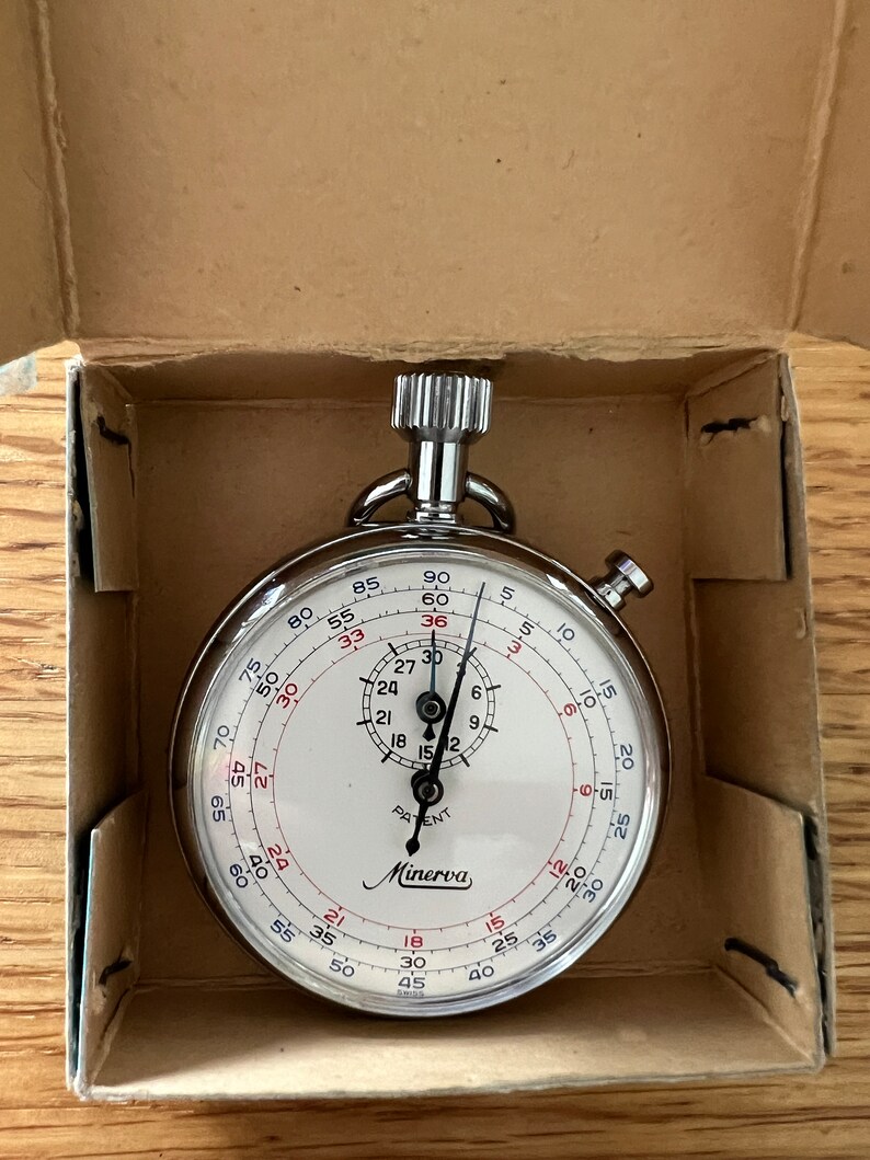 Minerva Stopwatch in Box, Vintage, Made in Switzerland, Numbered 106F ...