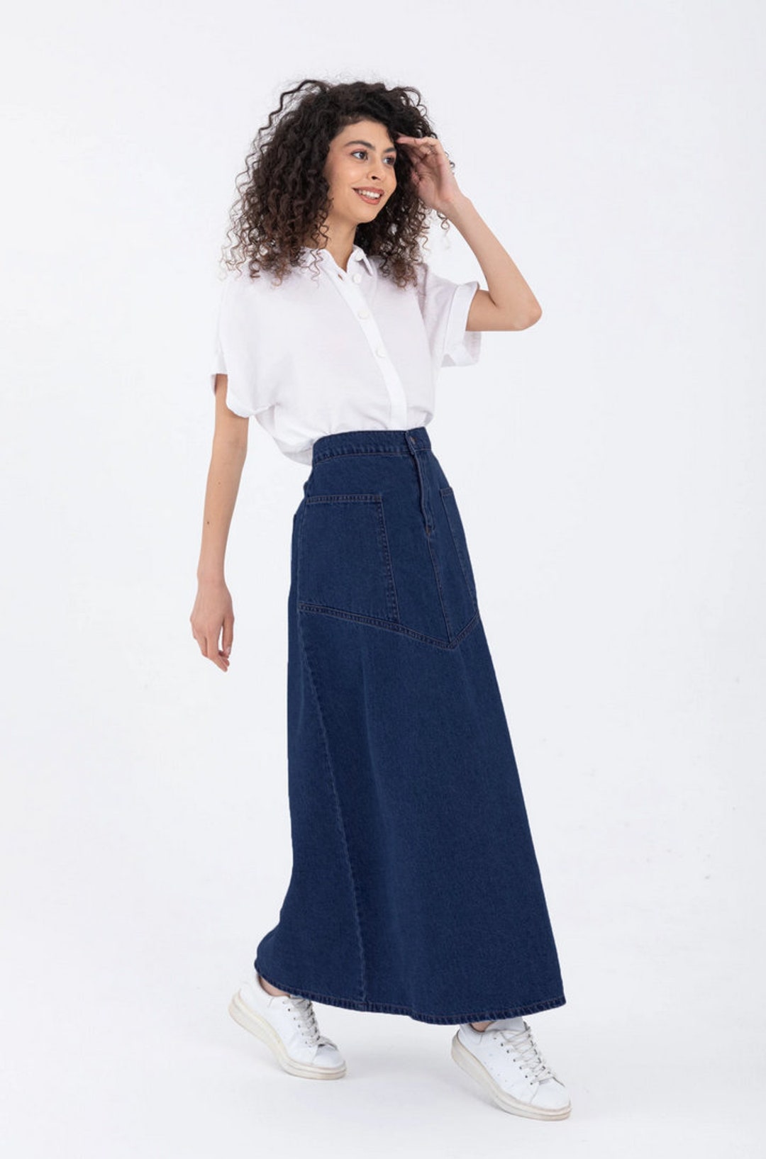 Wale Indigo Denim Maxi Skirt A Line Long Soft Full Length Modest Skirt ...