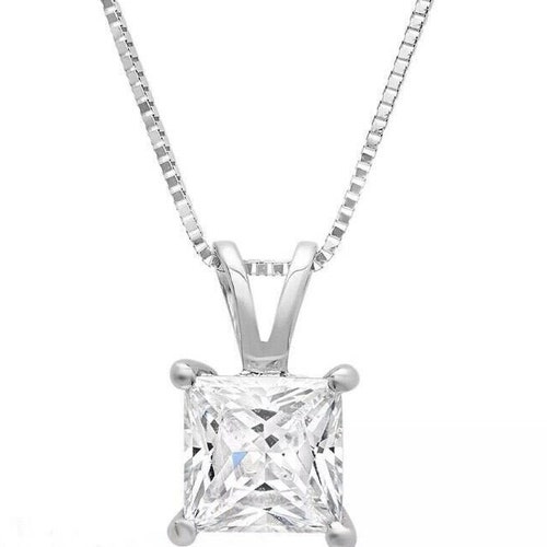 Princess Cut Moissanite Pendant Necklace / Simulated Diamond - Etsy