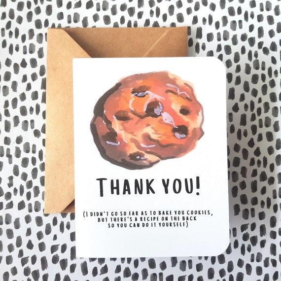 Thank You Card Chocolate Chip Cookie with Recipe Recipe on | Etsy