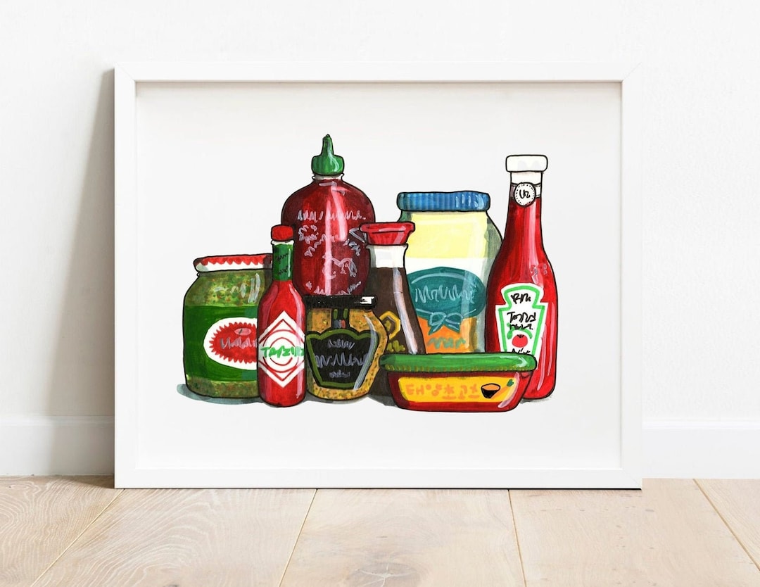 Condiment Art Print, Print Featuring Soy Sauce Siracha Mayo Mustard ...