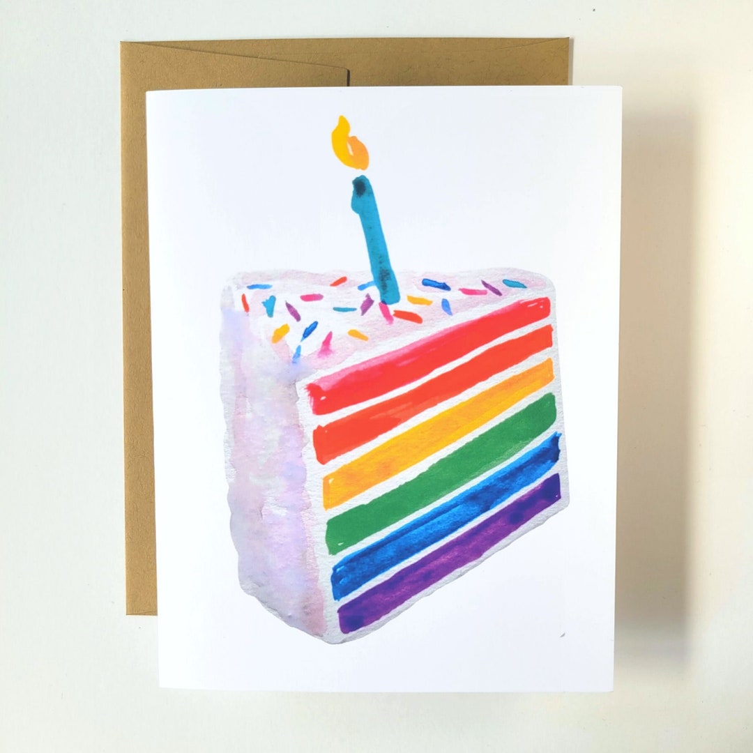 Rainbow Birthday Cake Card Cake Slice Card Blank Inside - Etsy