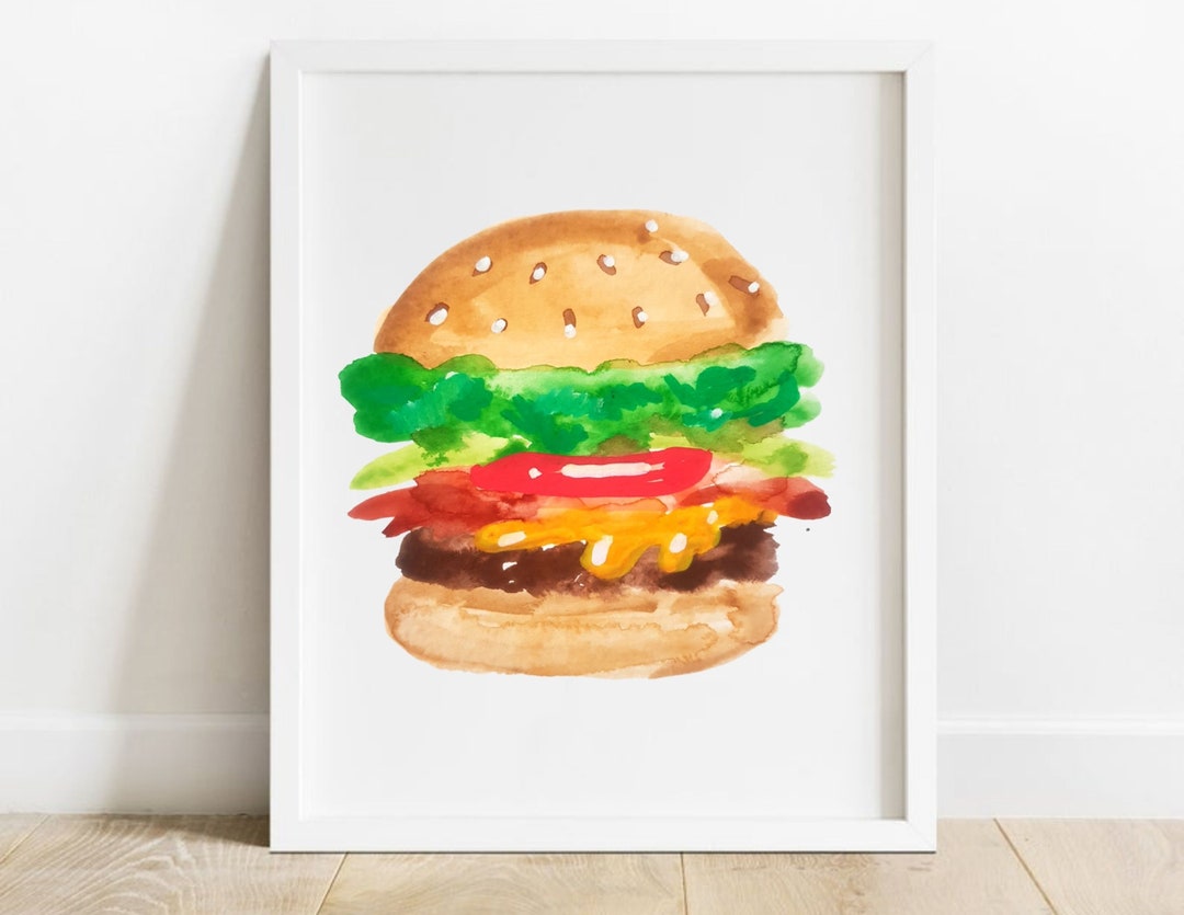 Burger Art Print, Gift for Burger Lover, Art for Grill, Art for Bar ...