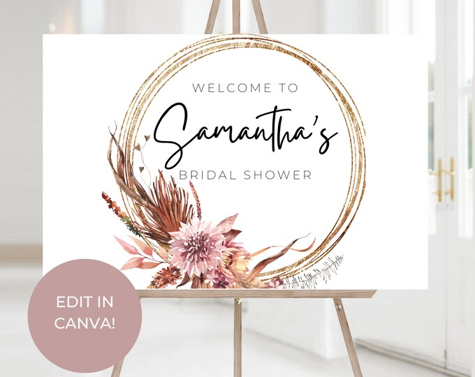 Editable Boho Bridal Welcome Sign, Boho Bridal Shower Welcome Sign ...