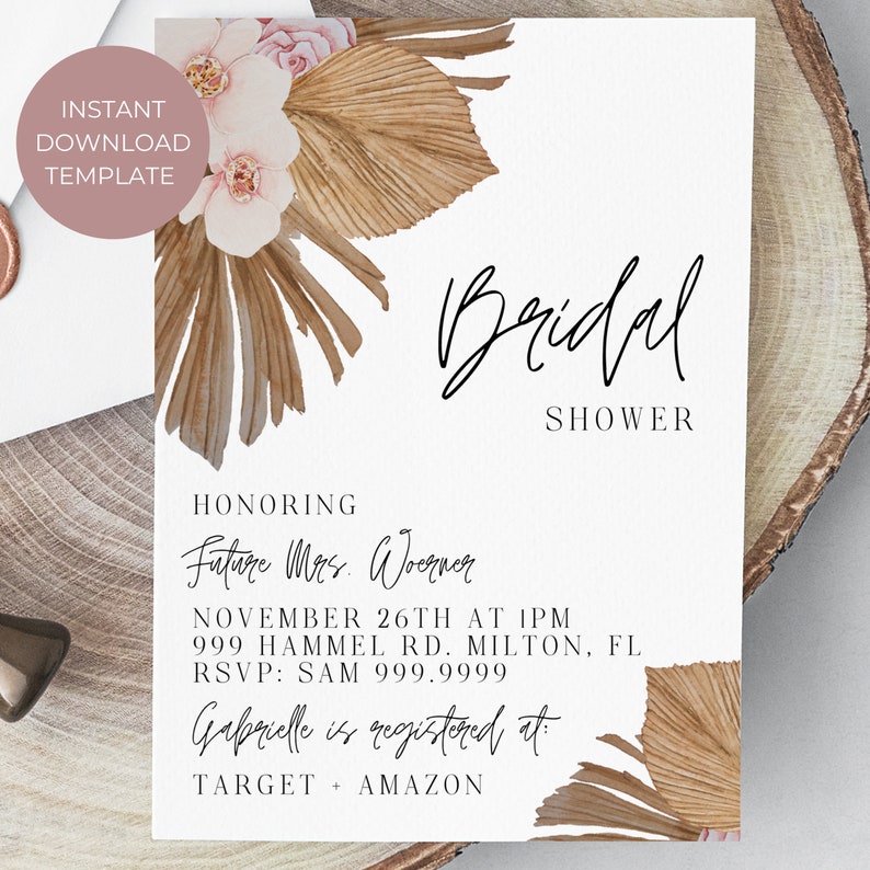 Boho Bridal Shower Invitation Template Bohemian Bridal Shower - Etsy