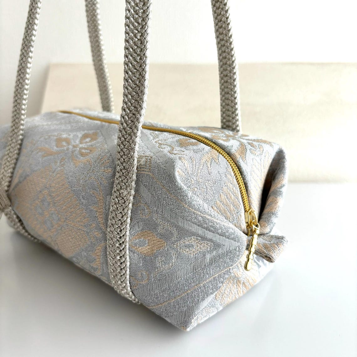 Saga Nishiki Box Pouch, Silver Thread Obi Bag, Obijime Handle Bag - Etsy