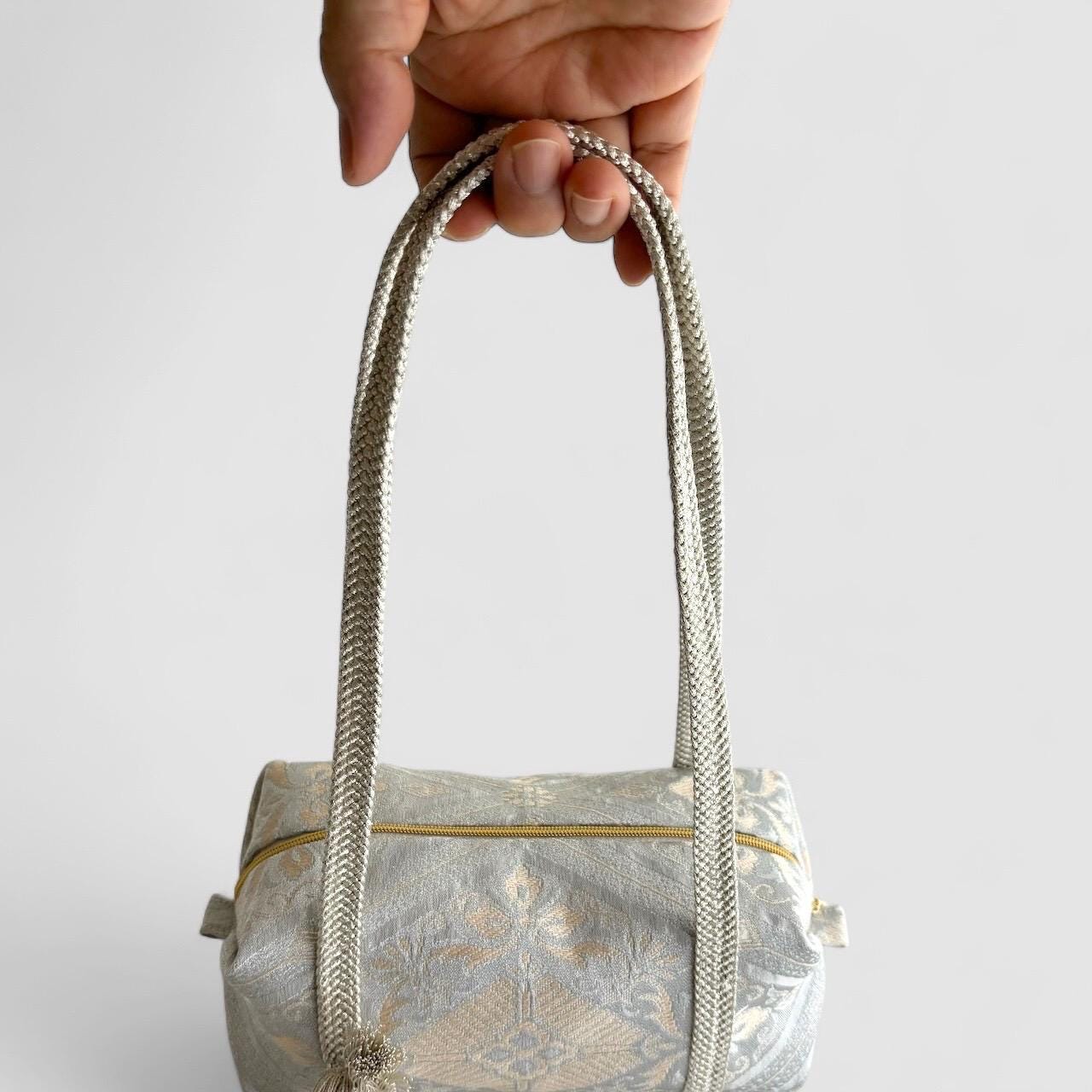 Saga Nishiki Box Pouch, Silver Thread Obi Bag, Obijime Handle Bag - Etsy