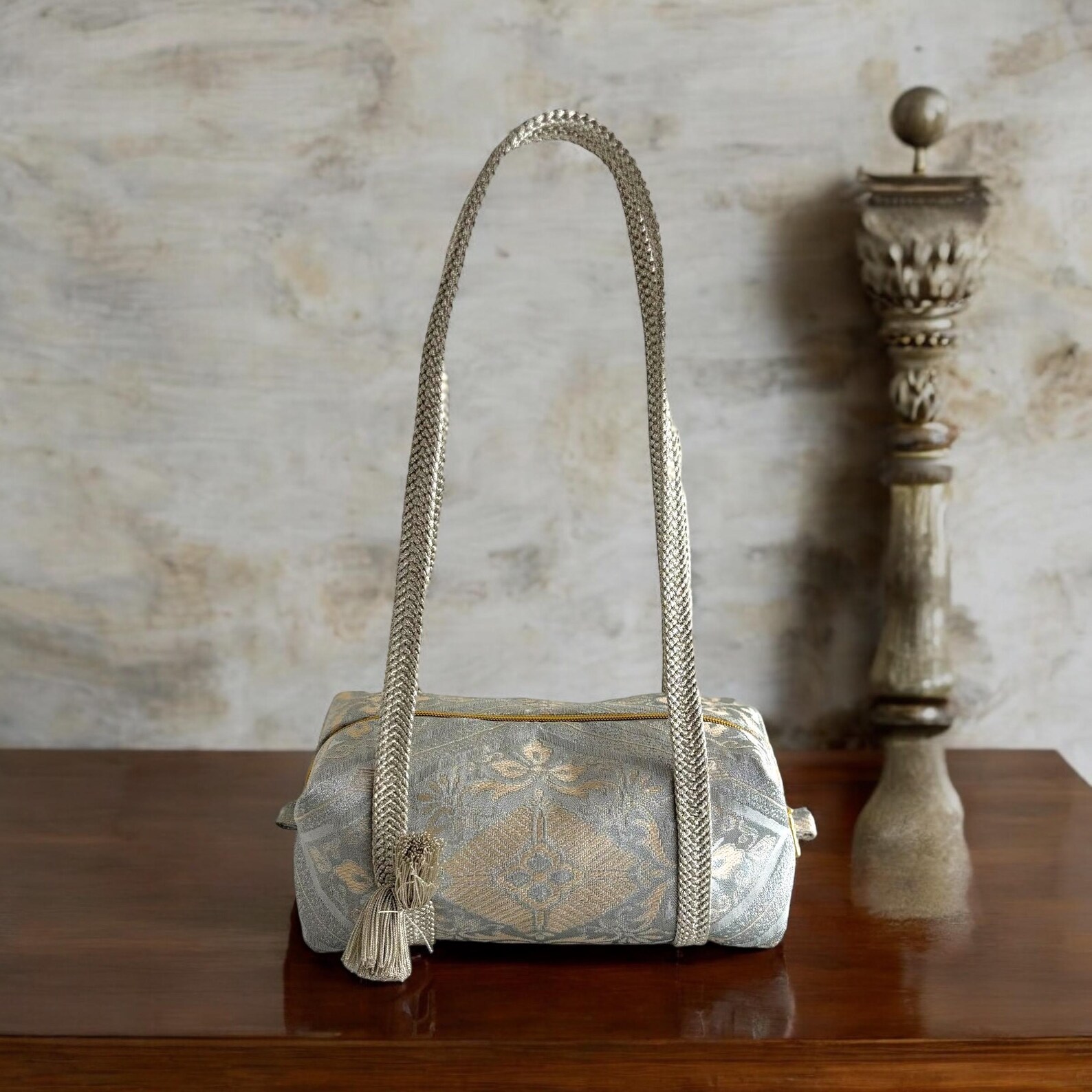 Saga Nishiki Box Pouch, Silver Thread Obi Bag, Obijime Handle Bag - Etsy