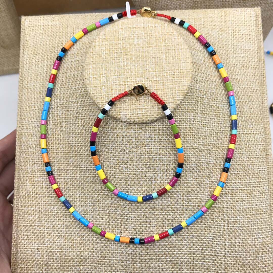 Tila Tile Braceletmulticolor Stack Enamel Necklacetile Painted Brass ...