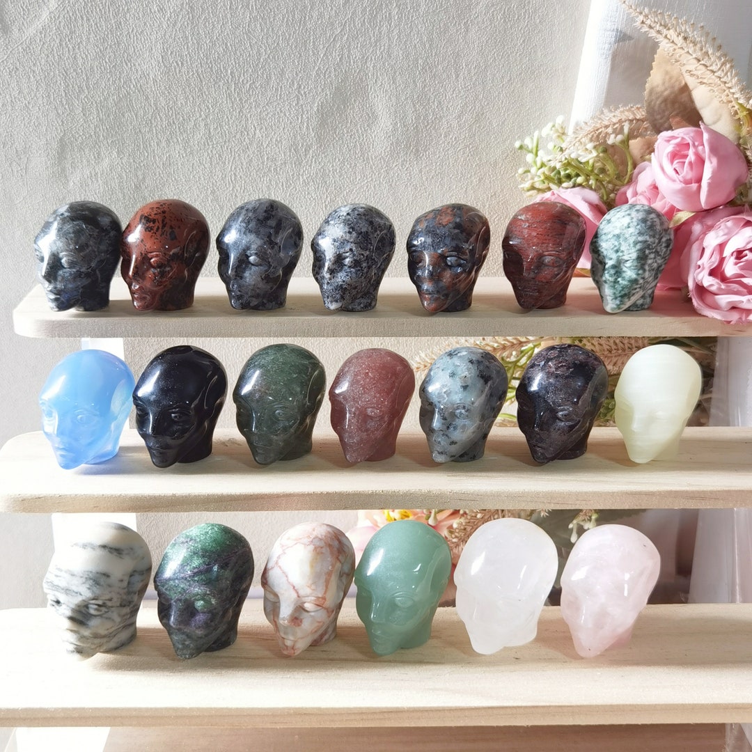 1.5'' Natural Crystal Alien Skull Statue,carved Gemstone Quartz Elves ...