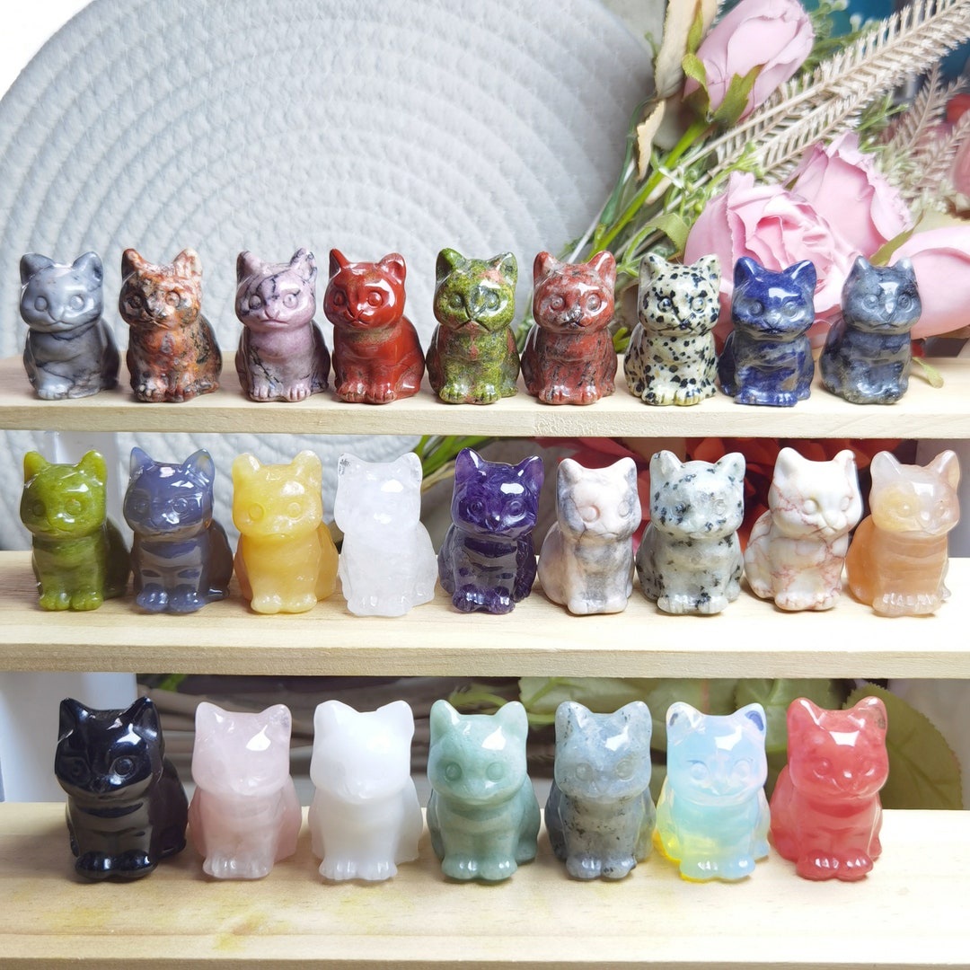 1.5inch Crystal Cat Statue,carved Gemstone Cat Figurine,carving Crystal ...