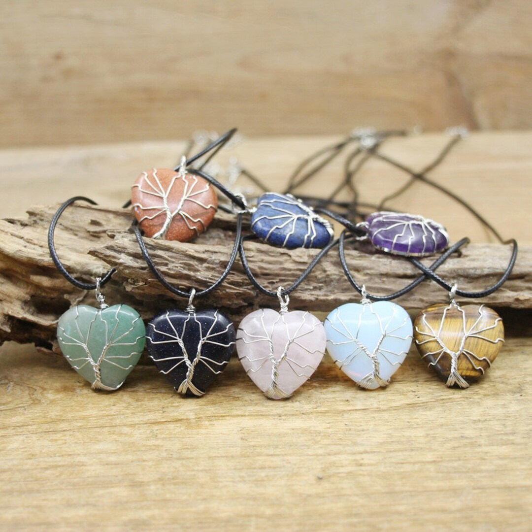 30mm Edelstein Herzform Baum des Lebens Anhänger Halsketten - Etsy.de