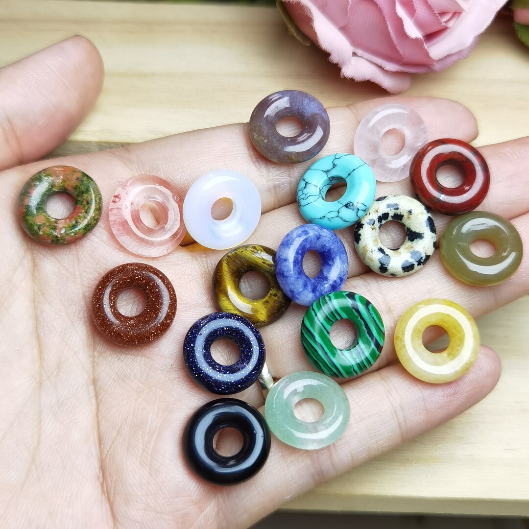 15mm Mini Gemstones Donut Pendant,healing Crystal Big Hole Donut Beads ...