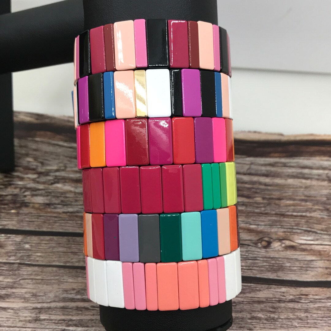 Large Tila Tile Bracelets multicolor Stack Tile Stretchy Bracelet ...