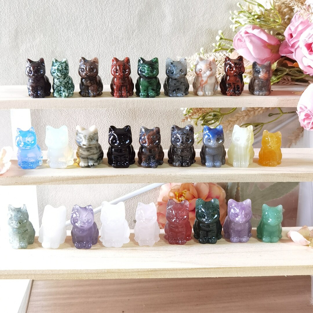 1.2'' Mini Crystal Cat Statue,gemstone Carved Cute Cat Decor,carving ...