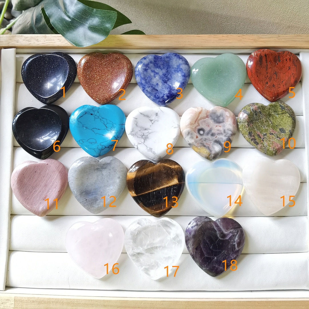 18 Stones,healling Crystal Worry Stone,heart Worry Stones,reiki Chakra ...