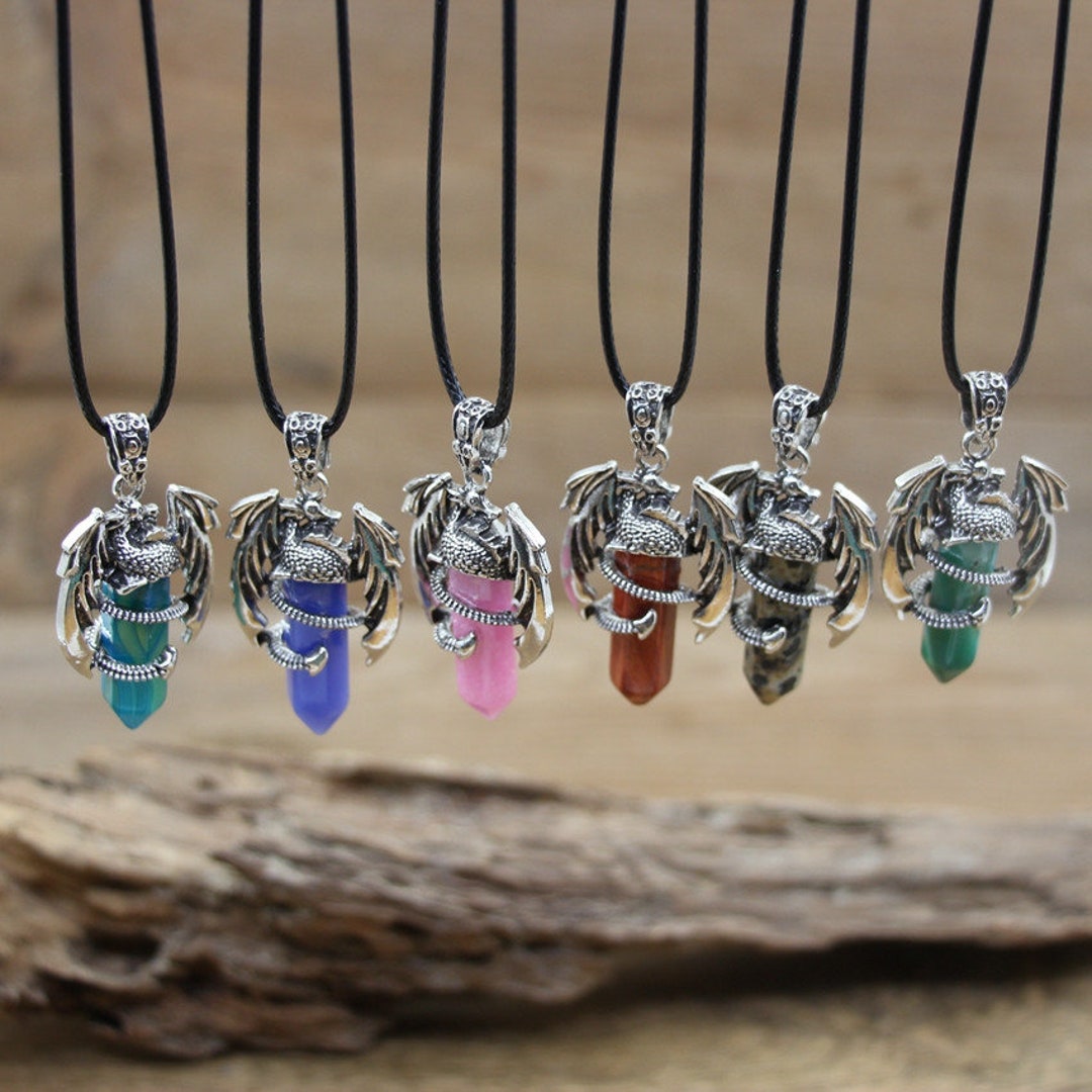 Natural Stone Dragon Necklace Gem Stone Healing Crystal Hexagon ...