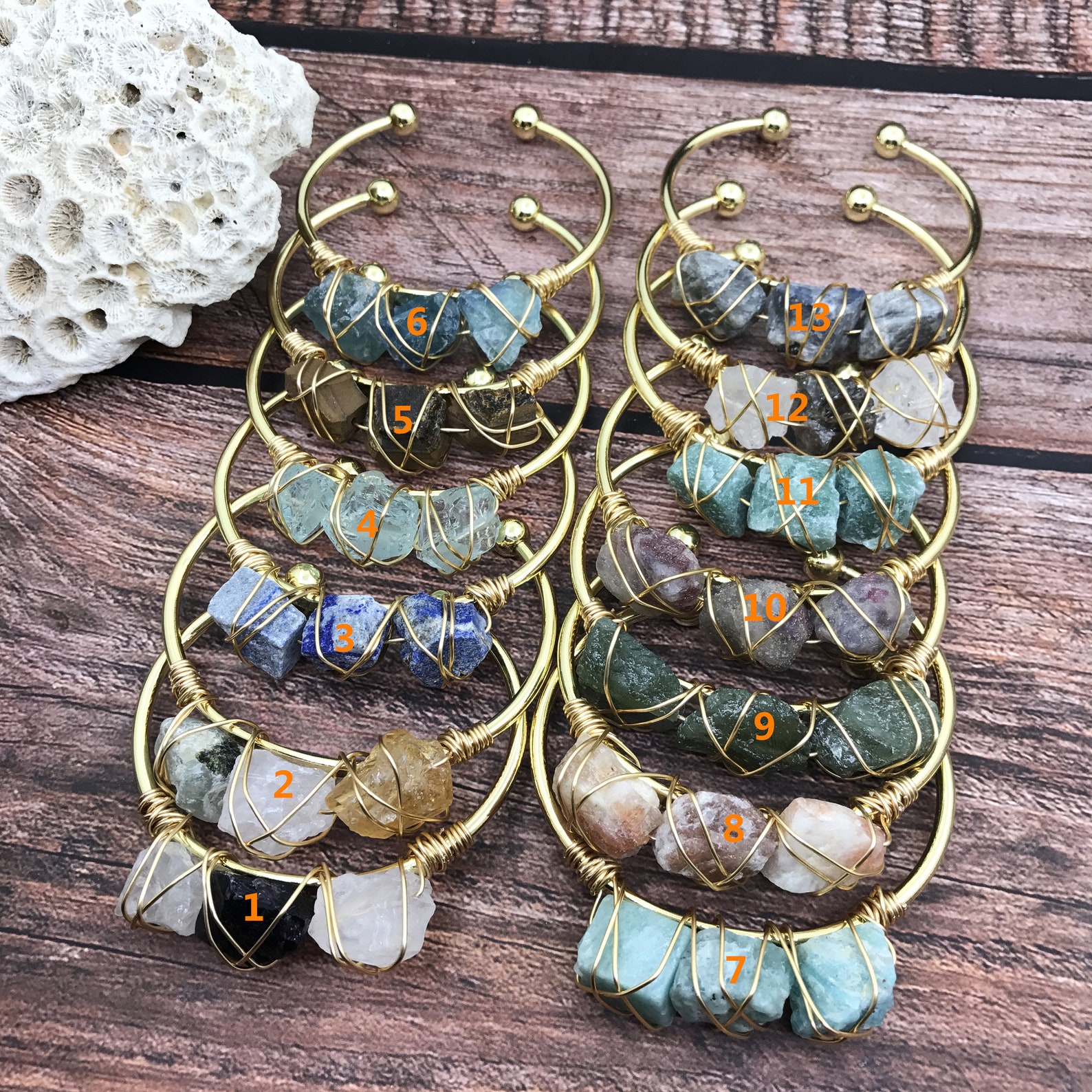 GOLD BanglesRough Stones Cuff BraceletsRaw Quartz Nugget | Etsy