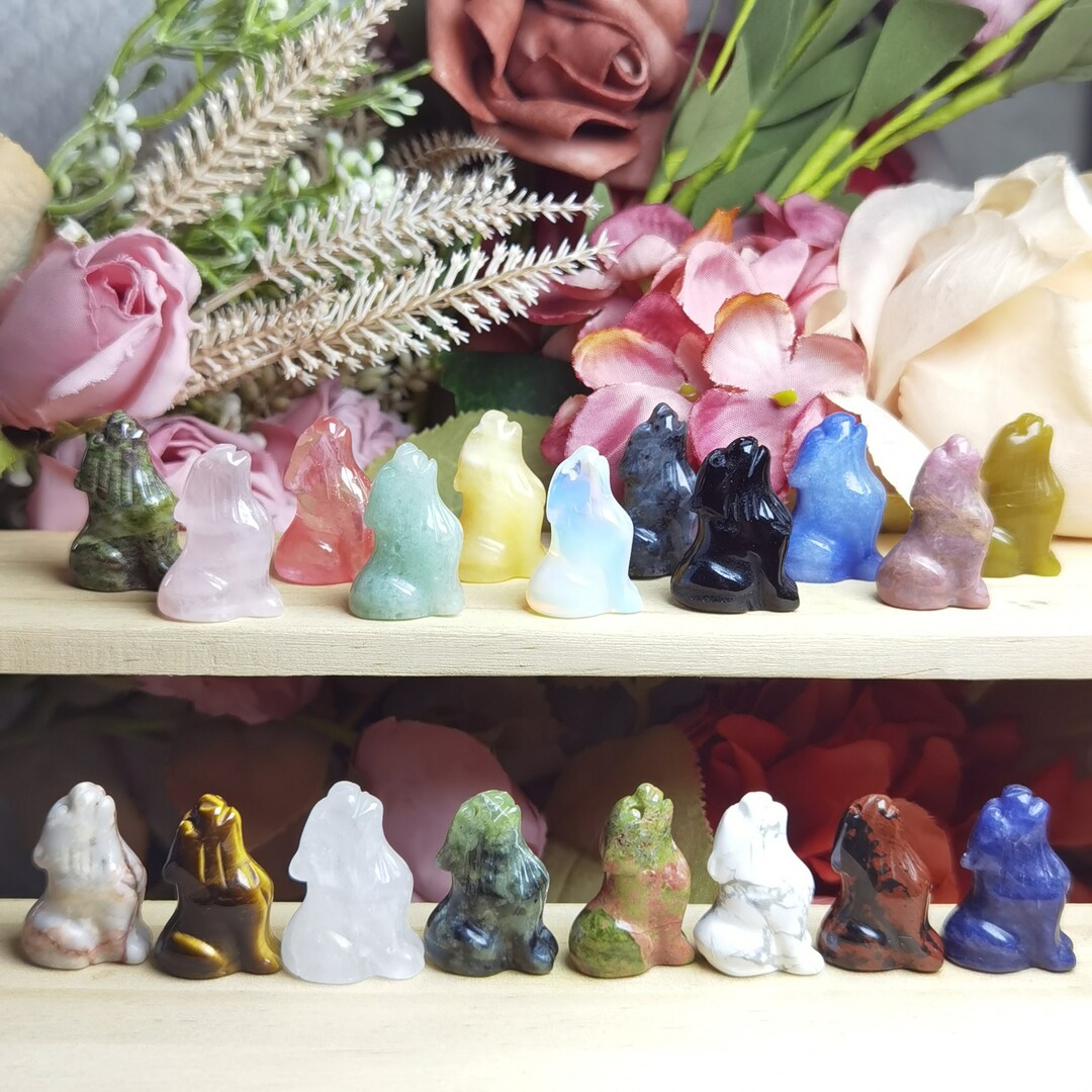 1 Crystal Carved Wolf Statue,mini Gemstone Wolf Figurine,reiki Quartz ...