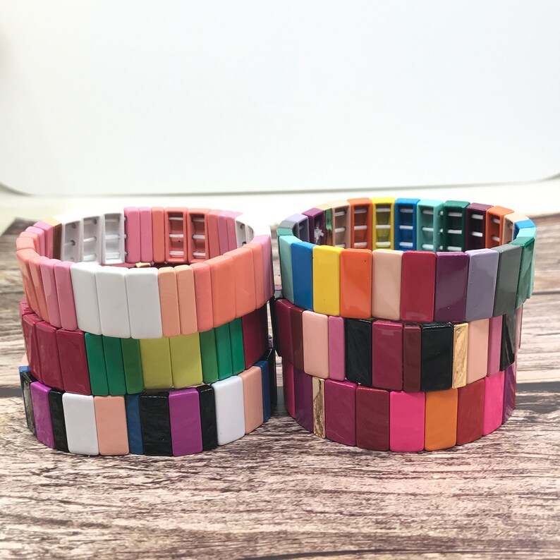 Large Tila Tile Bracelets multicolor Stack Tile Stretchy - Etsy