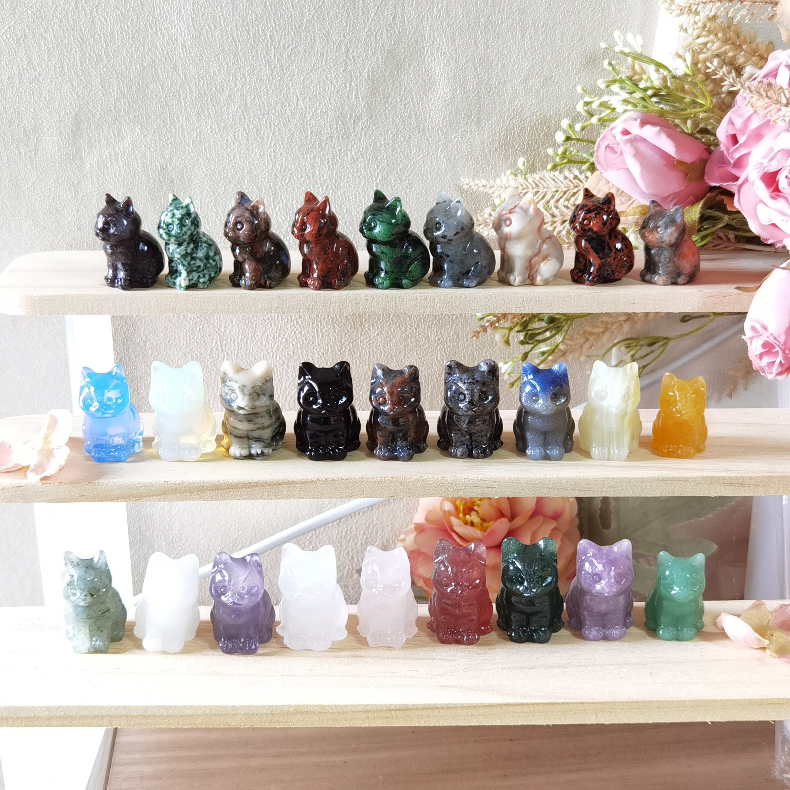 1.2'' Mini Crystal Cat Statuegemstone Carved Cute Cat - Etsy