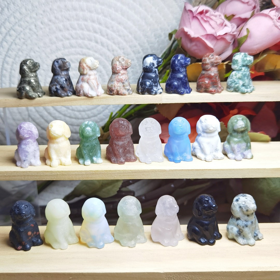 1.2inch Mini Gemstone Dog Statue,healing Crystal Quartz Dog Figurine ...
